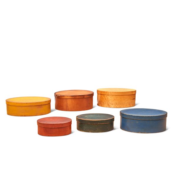 Bonhams Skinner : Six Painted Shaker Boxes late 19th and early 21st century