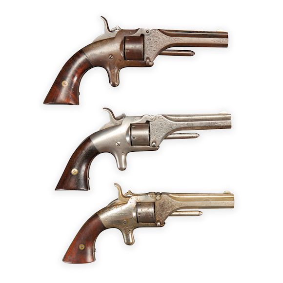Bonhams Skinner : THREE ENGRAVED MANHATTAN FIRST MODEL .22 CALIBER ...