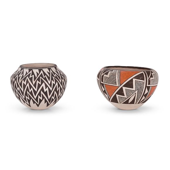 Bonhams : Two Lucy M. Lewis pottery jars