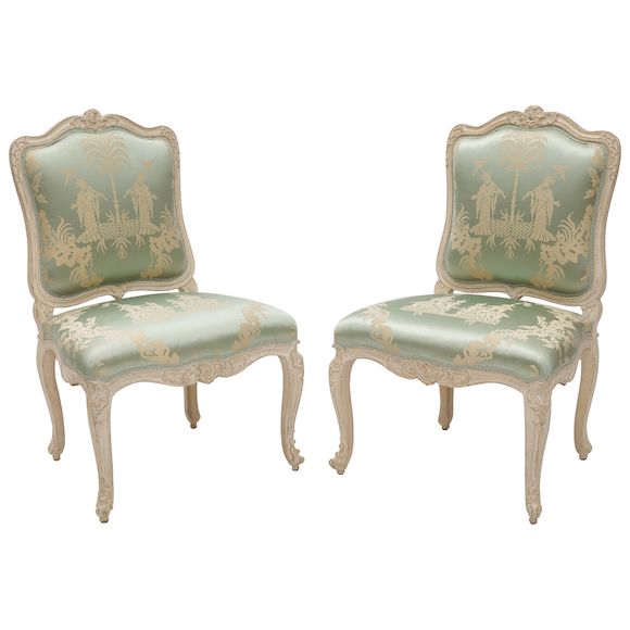 Bonhams : A PAIR OF LOUIS XV CARVED PAINTED WOOD CHAISESRené Cresson ...