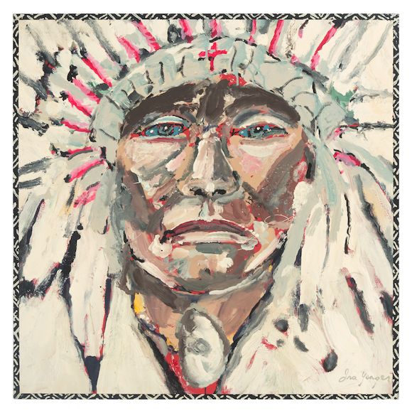Bonhams : Ira Yeager (B. 1938) Portrait of a Native American 30 x 30 in ...