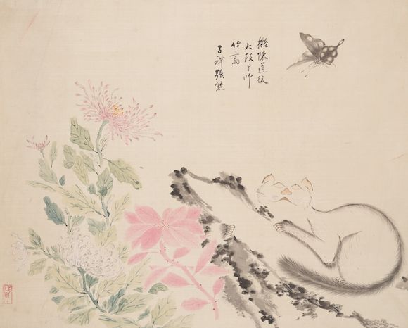 Bonhams : ZHANG XIONG (1803-1886) Cat and Flowers