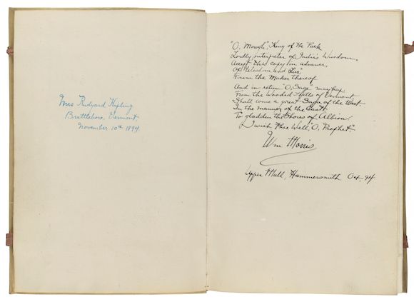 Bonhams : INSCRIBED BY WILLIAM MORRIS TO RUDYARD KIPLING. The Book of ...