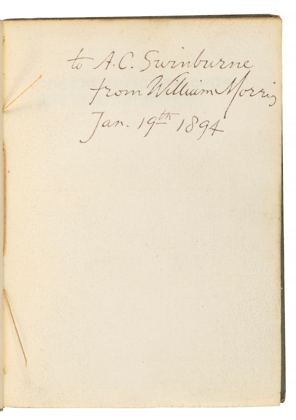 Bonhams : INSCRIBED BY WILLIAM MORRIS TO SWINBURNE. MORRIS, WILLIAM ...