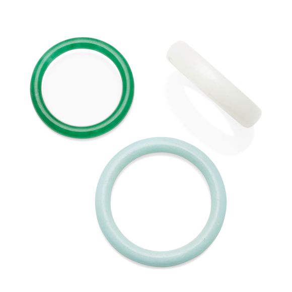Bonhams : THREE JADEITE AND HARDSTONE BANGLES 20th century (3)