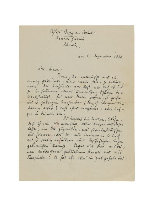 Bonhams : RILKE, RAINER MARIA. 1875-1926. Autograph Letter Signed ...