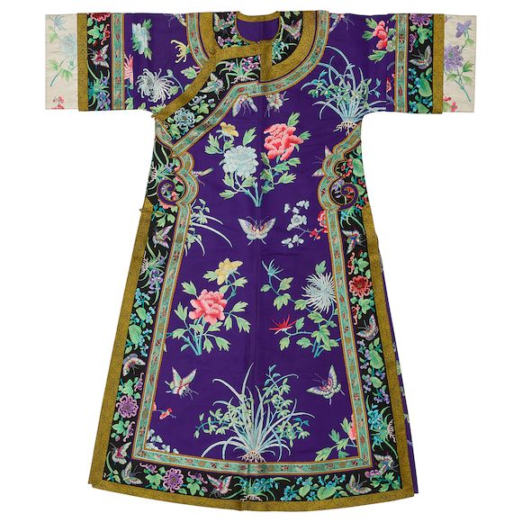 Bonhams : A PURPLE-GROUND EMBROIDERED SILK ROBE Late Qing dynasty ...