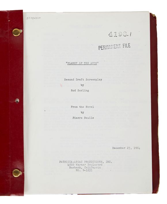 Bonhams : Rod Serling Second Draft Screenplay for Planet of the Apes