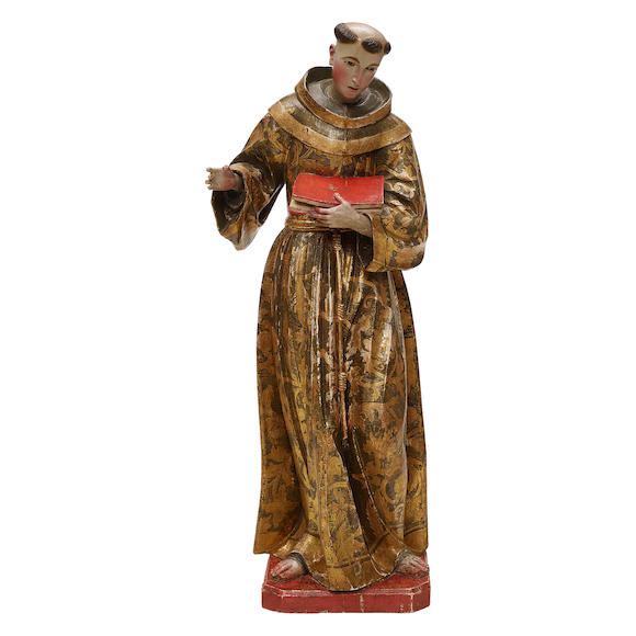 Bonhams A Spanish Colonial Carved Polychrome Figure Of A Saint20th