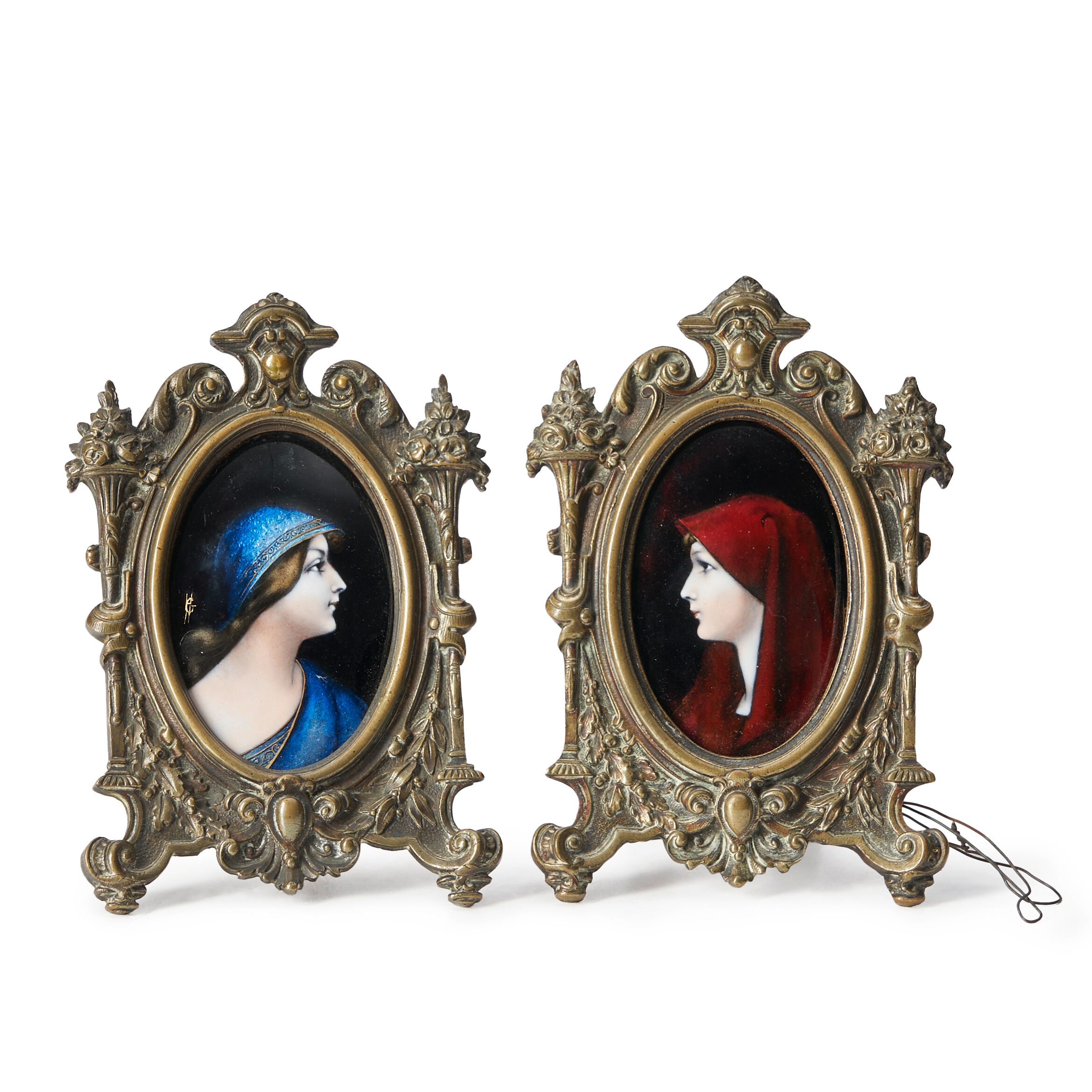 Bonhams Skinner : PAIR OF LIMOGES ENAMEL PORTRAIT PLAQUES France, c. 1900, enamels on copper ...