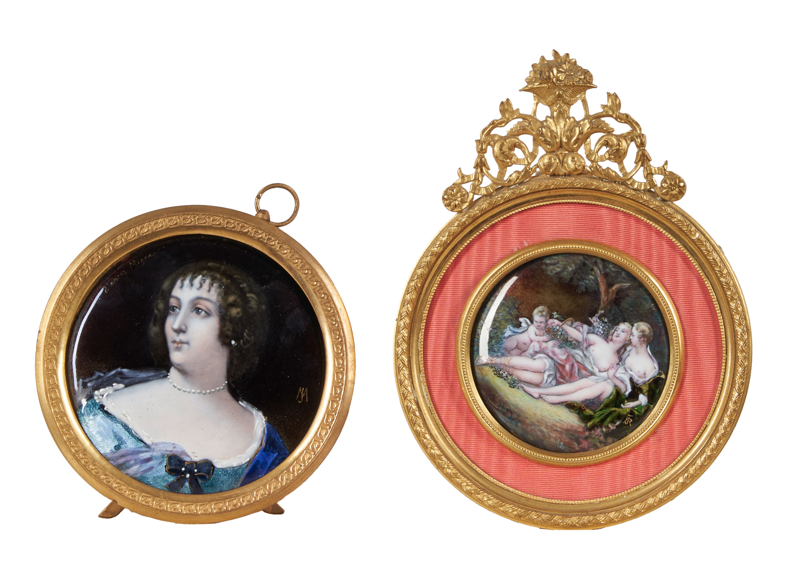 Bonhams Skinner : TWO LIMOGES ENAMEL PLAQUES France, c. 1900, enamels on copper, fabric ...