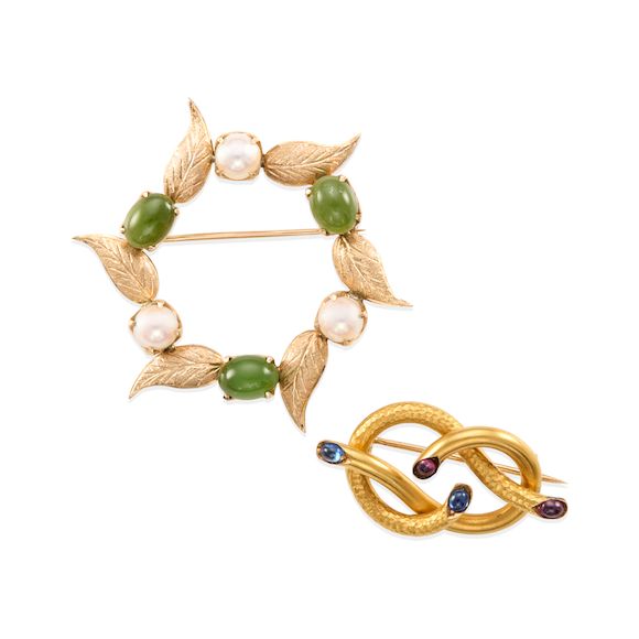 Bonhams : TWO GOLD AND GEM-SET BROOCHES