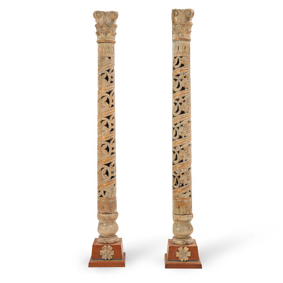 Bonhams Skinner Pair Of Parcel Gilt And Carved Wood Engaged Columns