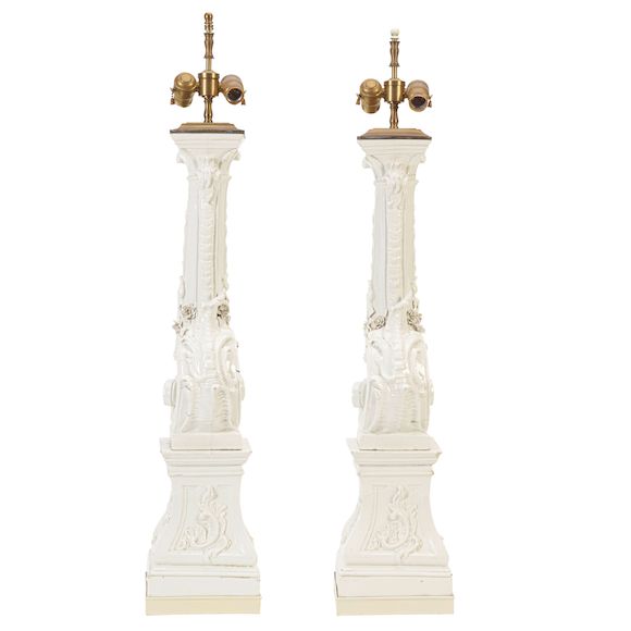 Bonhams : A PAIR OF BAROQUE STYLE PORCELAIN COLUMNS