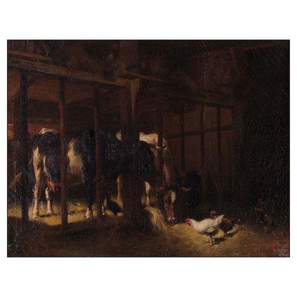 Bonhams : Wilhelm Friedrich Frey (German, 1826-1911) Barn scene with ...