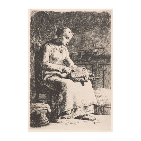 Bonhams : Jean-François Millet (1814-1875); La Cardeuse (The Wool Carder);