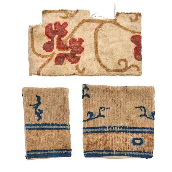 Bonhams Skinner : THREE CHINESE RUG FRAGMENTS Various sizes