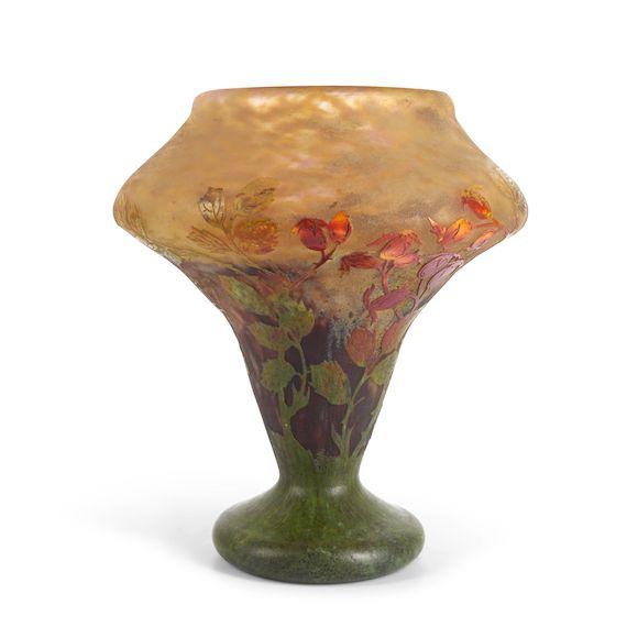 Bonhams Skinner : DAUM CAMEO GLASS VASE DECORATED WITH ROSE HIPS Nancy ...