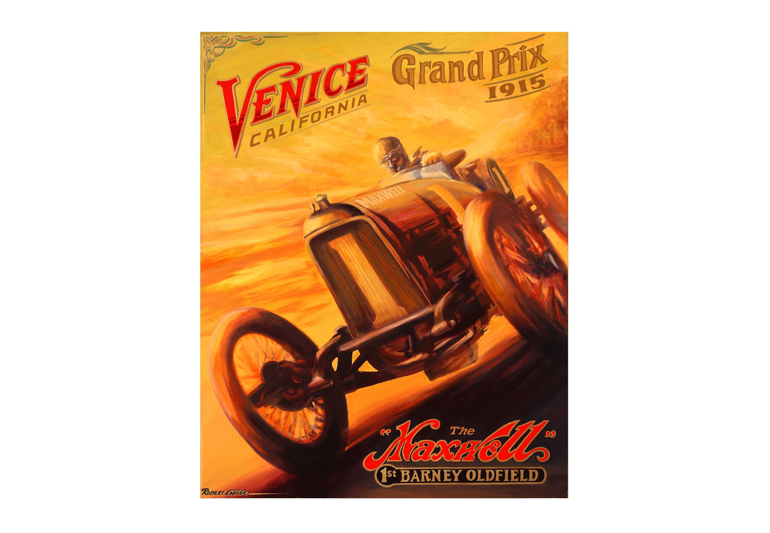 Bonhams Cars : Barney Oldfield 1915 Venice, oil painting by Robert Carter