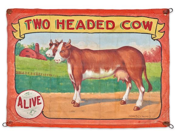 Bonhams Skinner : Two Headed Cow Sideshow Banner Fred G. Johnson ...