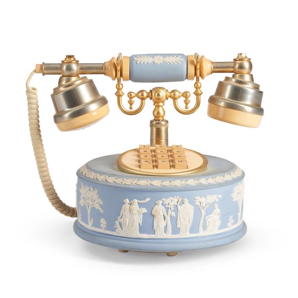 Bonhams Skinner : Wedgwood Solid Light Blue Jasper Mounted Telephone ...