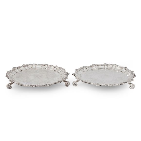 Bonhams Skinner : Pair of William IV Sterling Silver Salvers,