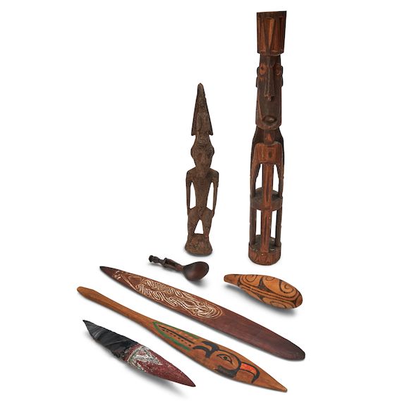Bonhams Skinner : GROUP OF OCEANIC AND NATIVE AMERICAN ARTIFACTS ht. 20 1/2, ht. 14 1/2, lg. 7 1 ...