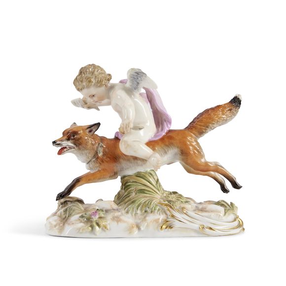 Bonhams Skinner : Meissen Porcelain Model of a Cupid Riding a Fox ...