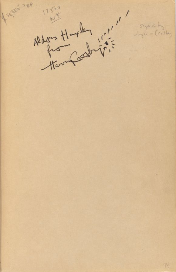 Bonhams : PRESENTATION COPY FROM HARRY CROSBY TO ALDOUS HUXLEY. JOYCE ...