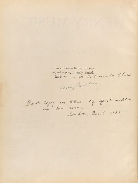 Bonhams : PRESENTATION "THIS FIRST COPY..." CUNARD, NANCY. AND HENRY ...
