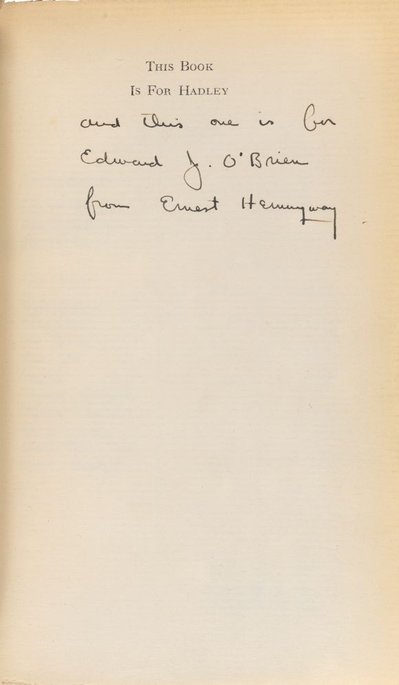 Bonhams : PRESENTATION COPY OF HEMINGWAY'S FIRST BOOK. HEMINGWAY ...