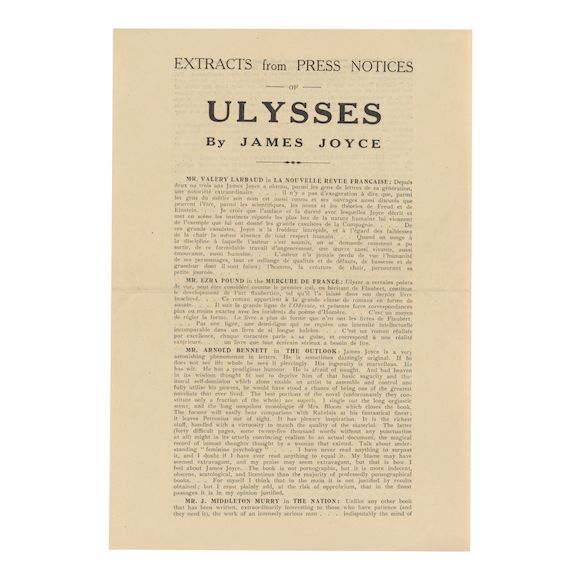 Bonhams : ULYSSES PRESS NOTICES TO THE FIRST EDITION. [JOYCE, JAMES ...