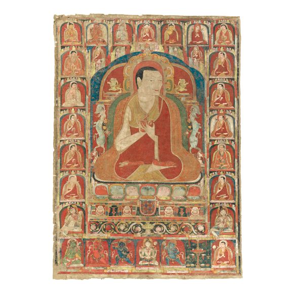 Bonhams : A PORTRAIT THANGKA OF THE THIRD ABBOT OF TAKLUNG MONASTERY ...