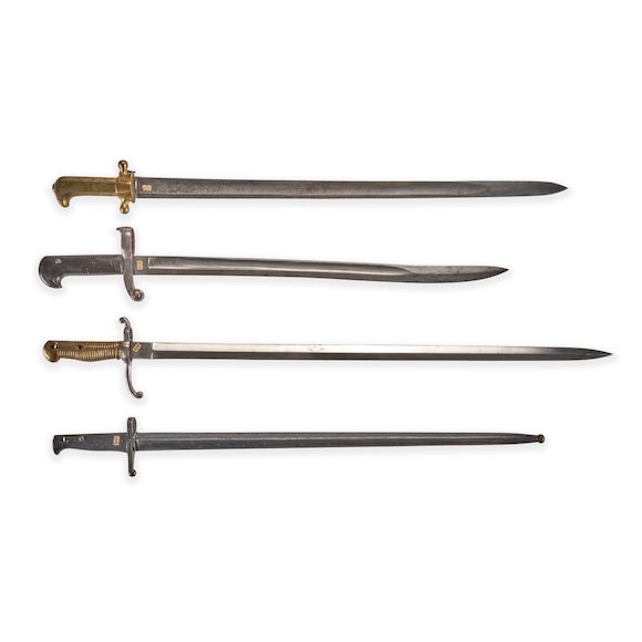 Bonhams Skinner : FOUR 19TH CENTURY EUROPEAN RIFLE BAYONETS.