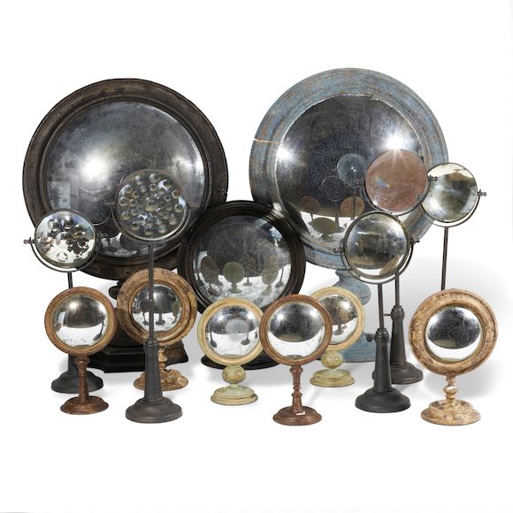 Bonhams : NINE PAINTED WOOD BULL'S EYE FREE STANDING MIRRORS