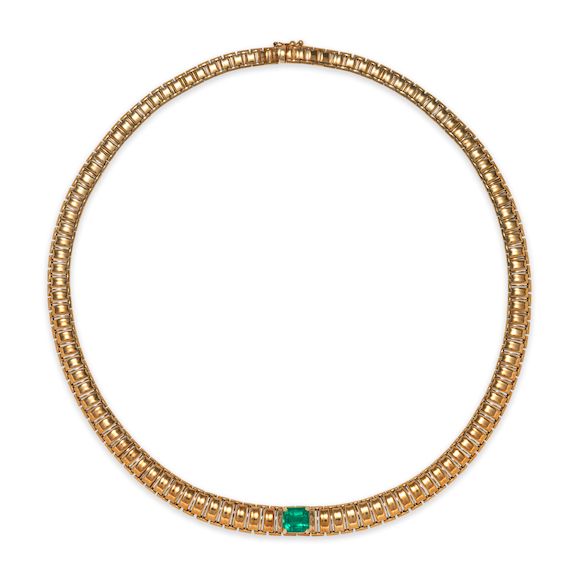Bonhams Skinner : MILOR: A 14K GOLD AND EMERALD NECKLACE, ITALY