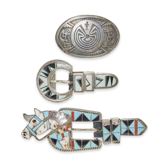 Bonhams Skinner : Three Southwest belt buckles lg. 5 3/4, wd. 2 1/8, lg ...