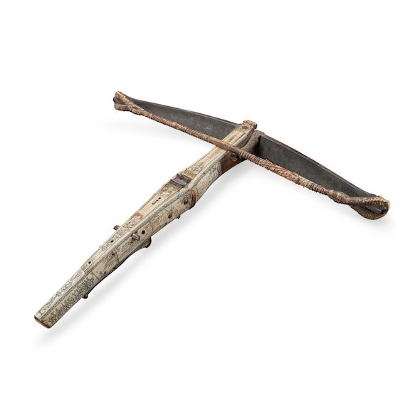 Bonhams Skinner : A POLISHED BONE AND WOOD SWISS SPORTING CROSSBOW,