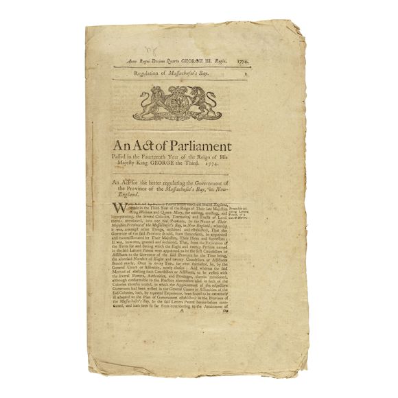 Bonhams : RARE BOSTON PRINTING OF AN INTOLERABLE ACT. [INTOLERABLE ACTS ...