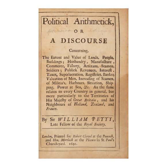 Bonhams : THE FIRST USE OF STATISTICS. PETTY, WILLIAM. 1623-1687 ...