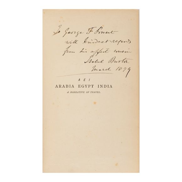 Bonhams : PRESENTATION COPY FROM ISABEL BURTON. BURTON, ISABEL. 1831 ...