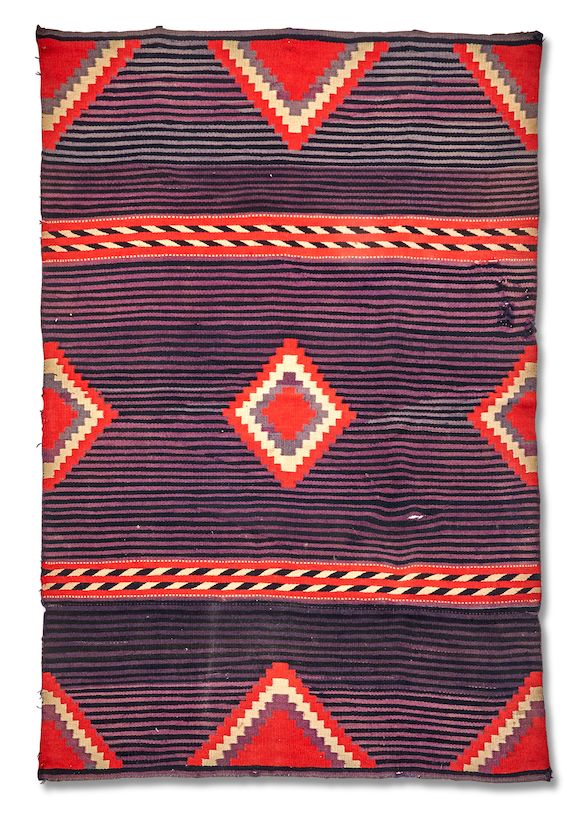 Bonhams Skinner : A Diné (Navajo) Moki weaving size approximately 5 ft ...