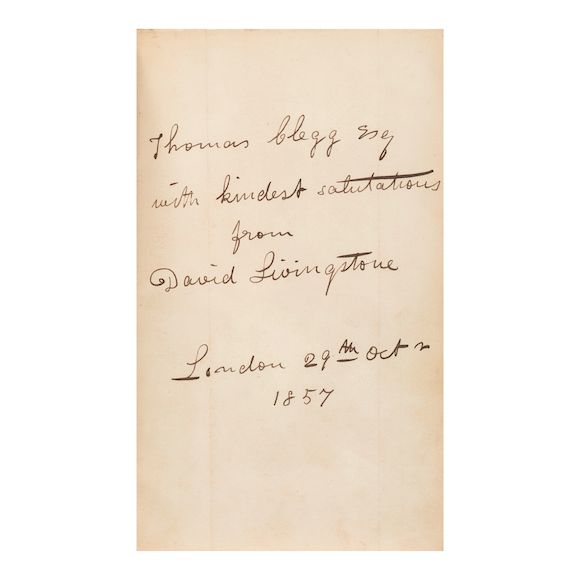 Bonhams : VERY EARLY PRESENTATION COPY FOR THOMAS CLEGG. LIVINGSTONE ...