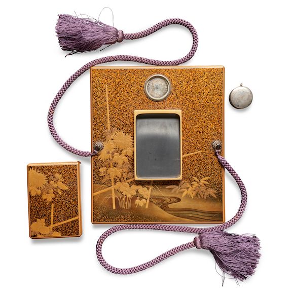 Bonhams Skinner : A GOLD-LACQUER TASSELED SUZURI (INKSTONE) TRAY WITH ...