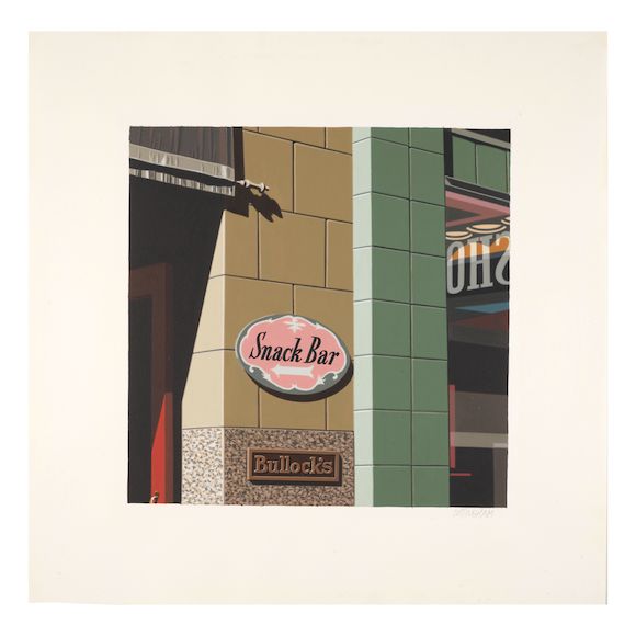 Bonhams : ROBERT COTTINGHAM (B. 1935) Bullock's Snack Bar 15 7/8 x 15 3 ...