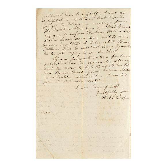 Bonhams : ANDERSEN ON CHARLES DICKENS. ANDERSEN, HANS CHRISTIAN ...
