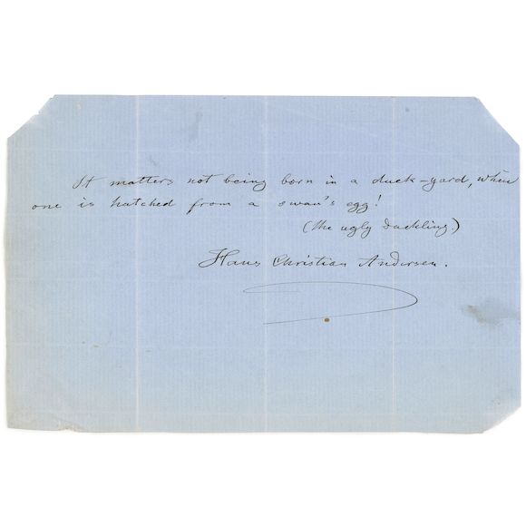 Bonhams : THE UGLY DUCKLING. ANDERSEN, HANS CHRISTIAN. Autograph ...