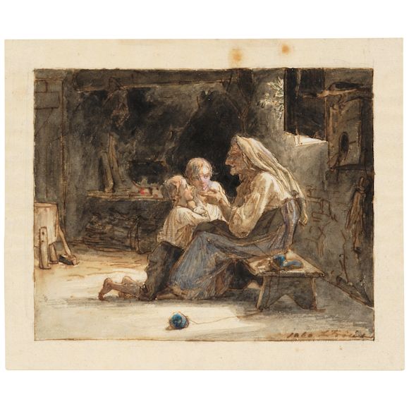 Bonhams : ORIGINAL WATERCOLOR OF GRANDMOTHER TELLING STORIES. FROLICH ...