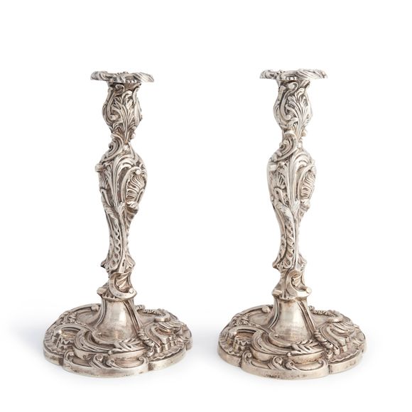 Bonhams Skinner : Pair Paul Telge .800 Silver Candlesticks,