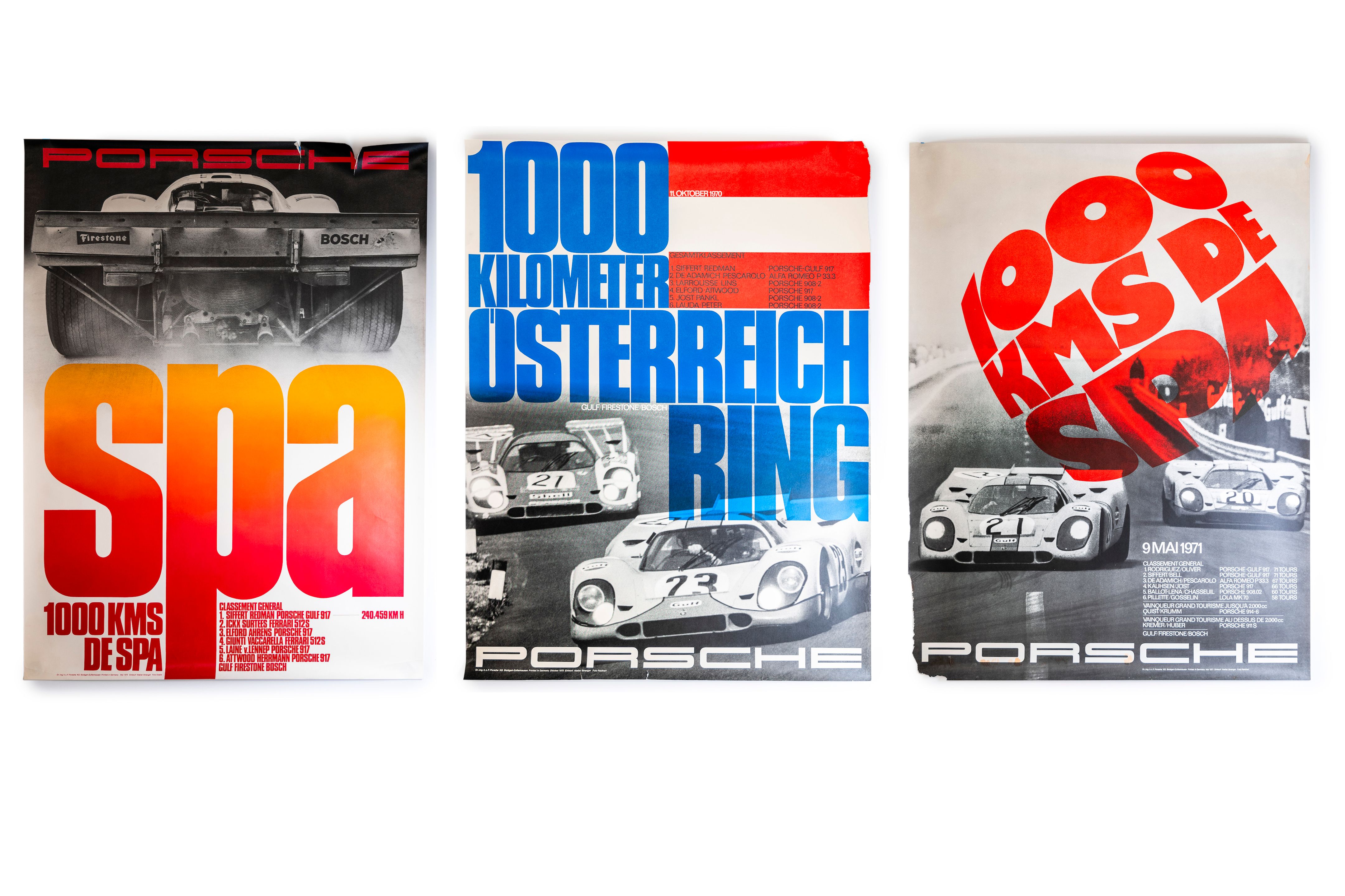 Bonhams Cars : A group of 3 Porsche factory racing event poster, circa ...